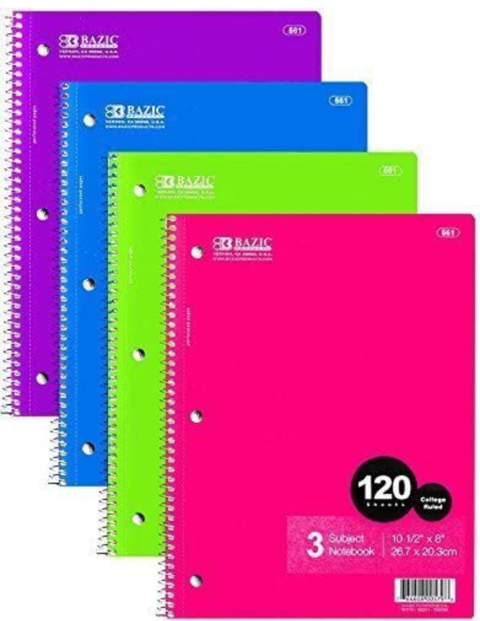 Bazic College Ruled 3 subject Spiral notebook 120 sheets - The Book ...